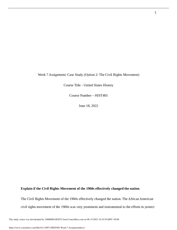 Week 7 Assignment: Case Study (Option 2: The Civil Rights Movement)
