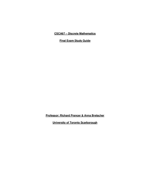 CSCA67 – Discrete Mathematics Final Exam Study Guide