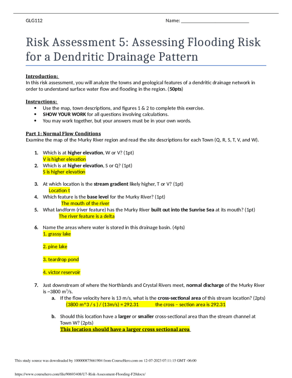 Risk Assessment 5: Assessing Flooding Risk for a Dendritic Drainage Pattern