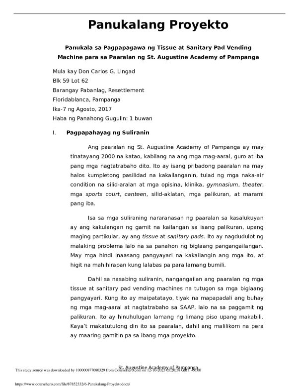 6. Panukalang Proyekto