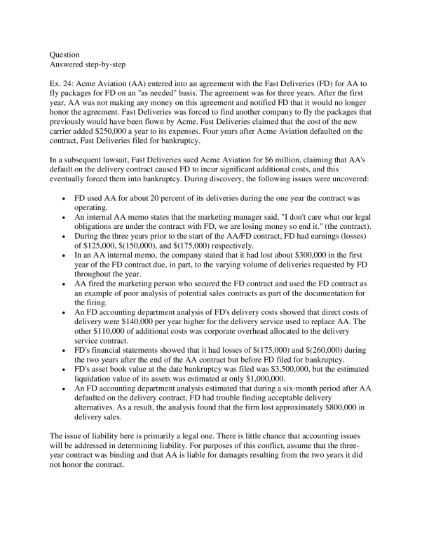 Ex. 24: Acme Aviation (AA) entered into an agreement with the Fast...