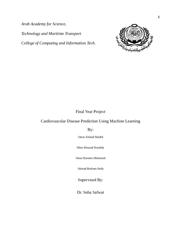 Final Year Project Cardiovascular Disease Prediction Using Machine Learning