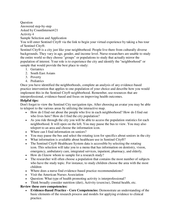 Activity 4 Sample Selection and Application You will enter Sentinel ...
