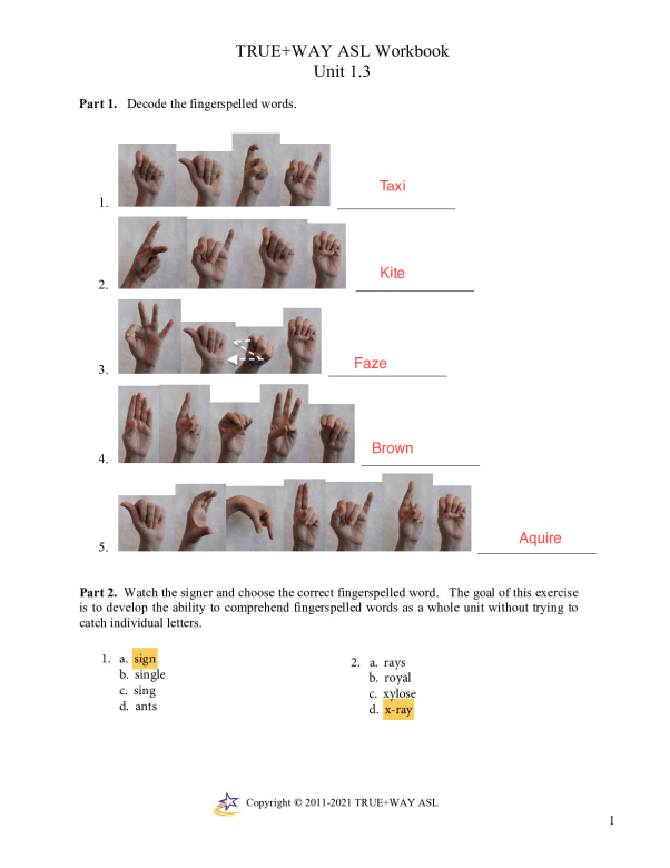 TWA 1.3 Worksheet University of Oregon ASL 101