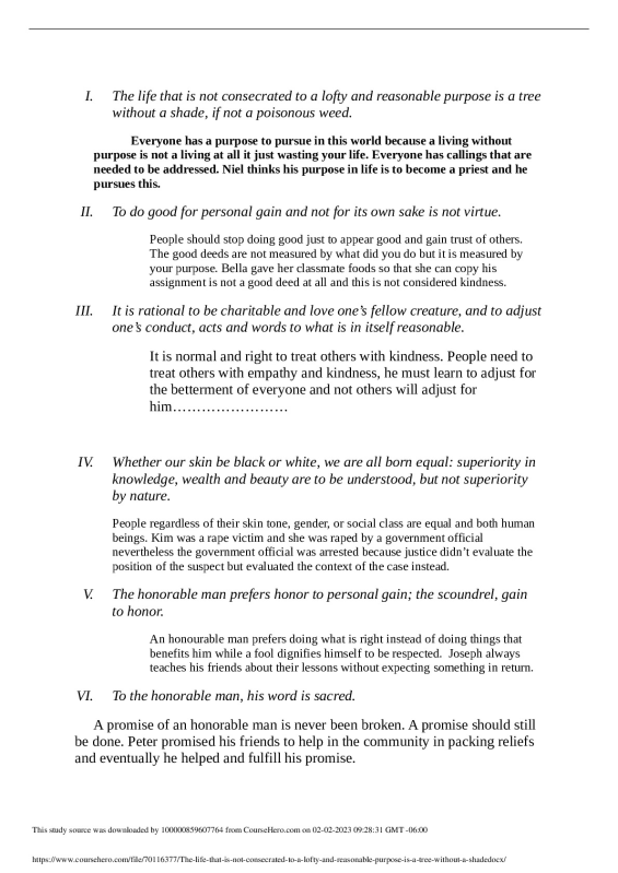 The life that is not consecrated to a lofty and reasonable purpose is a tree without a shade ...