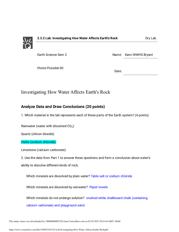 2.3.2 Lab_ Investigating How Water Affects Earth's Rock University of ...
