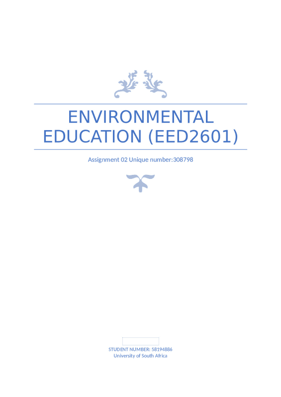 EED2601 Assignment 02. University of South Africa EED 2601