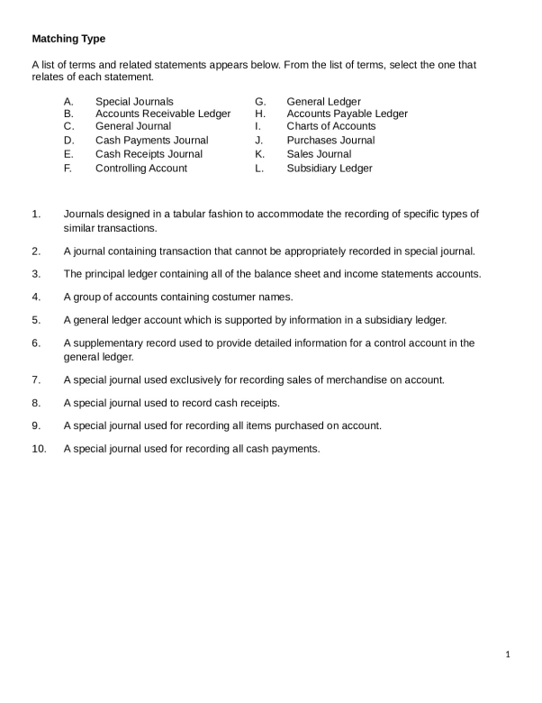 Accounting A list of terms and related statements appears below. From ...