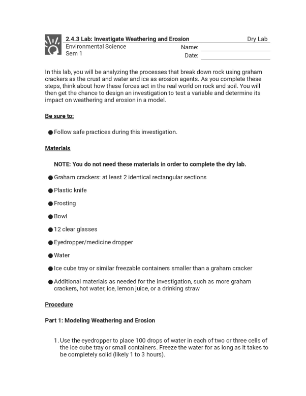2.4.3 Lab - Investigate Weathering and Erosion (Dry lab) (1). Chugiak High School SCIENCE 123