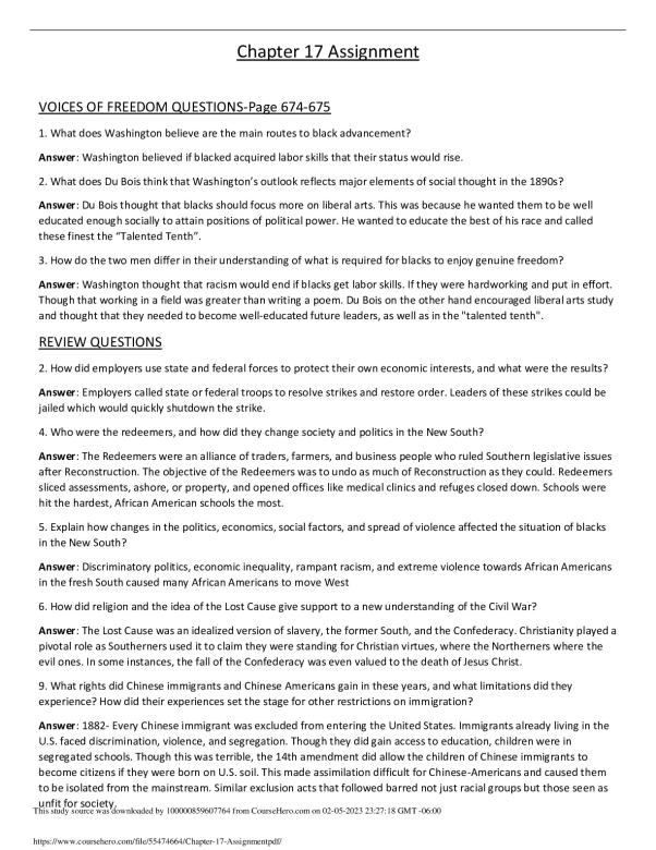 Chapter 17 Assignment Lone Star College System, ?Montgomery HISTORY 1302