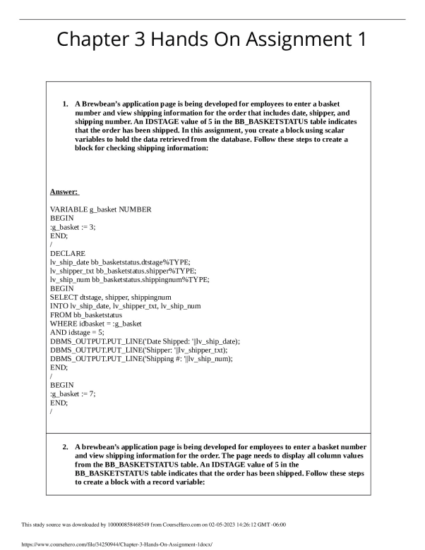 Chapter 3 Hands On Assignment 1. Stark State College CPD 221