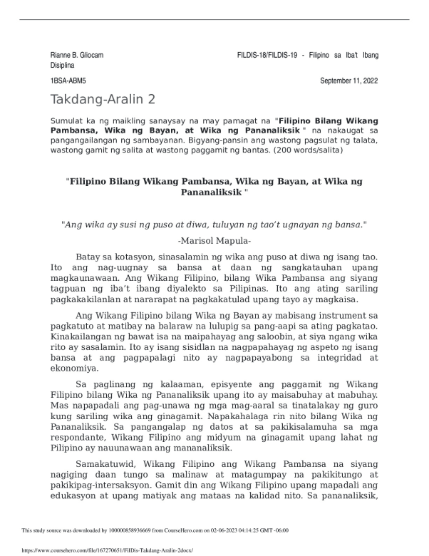 FilDis Takdang-Aralin 2 New Era University ABM 5