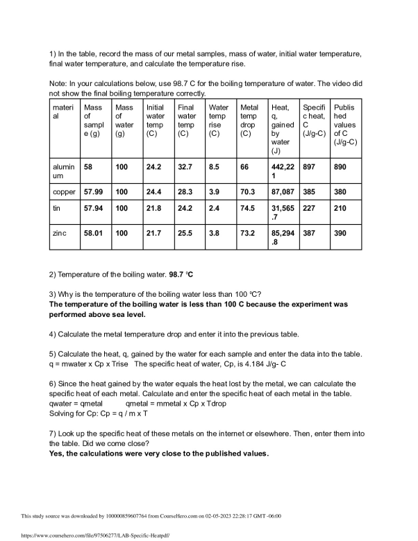 LAB_ Specific Heat. Glendale Community College PHY 110