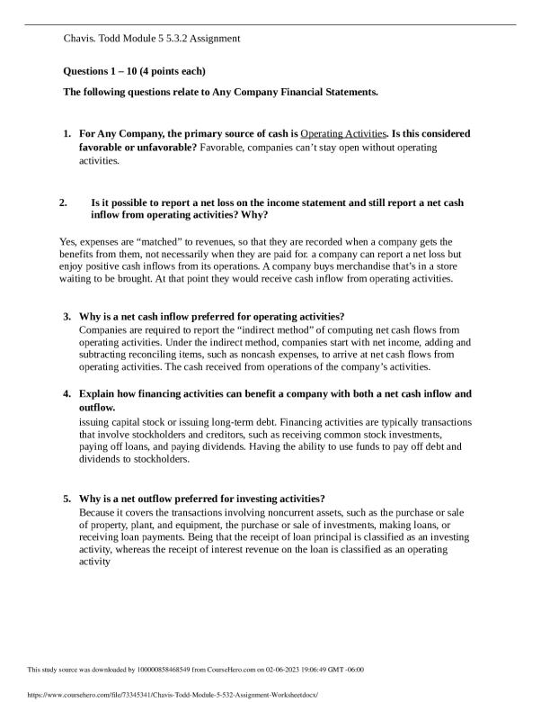 Chavis. Todd Module 5 5.3.2 Assignment Worksheet. Charleston Southern University ECBA 202