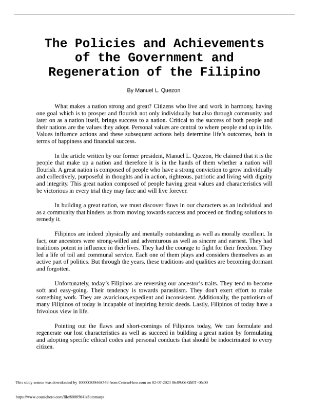 ACCTG 101 The Policies and Achievements of the Government and ...