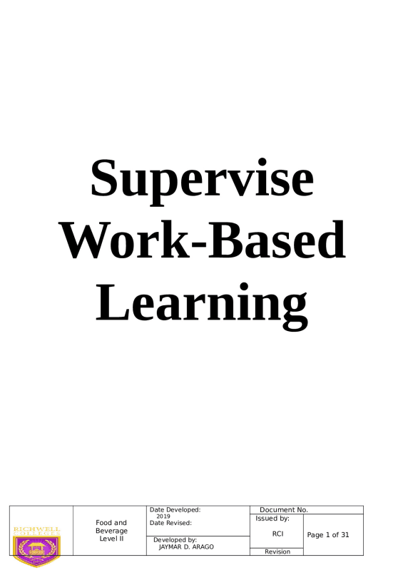 Supervise-Work-Based-updated. Bulacan State University, Malolos ACCTG MISC