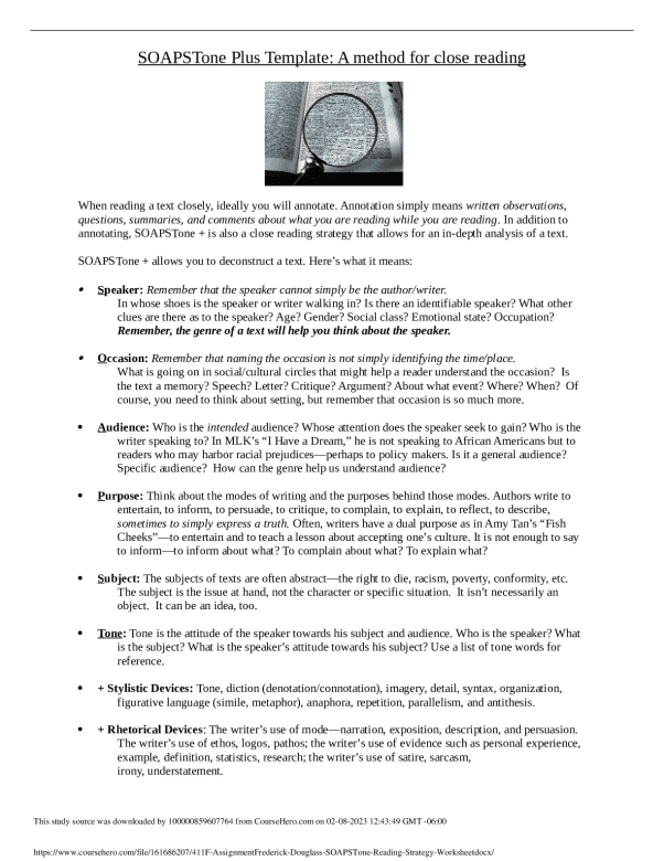 4.11.F - AssignmentFrederick Douglass SOAPSTone Reading Strategy ...