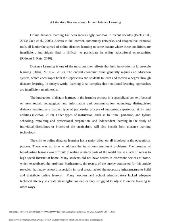 A Literature Review about Online Distance Learning