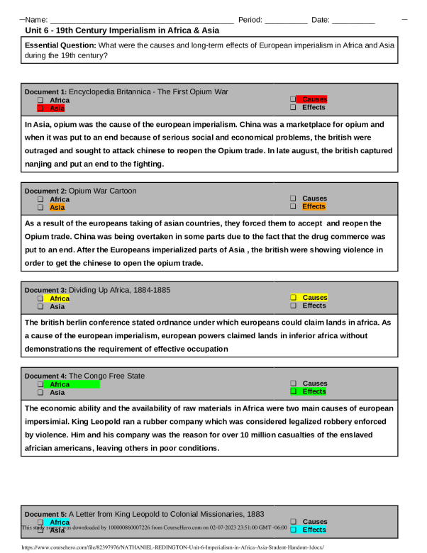 NATHANIEL REDINGTON - Unit 6_ Imperialism in Africa & Asia Student ...