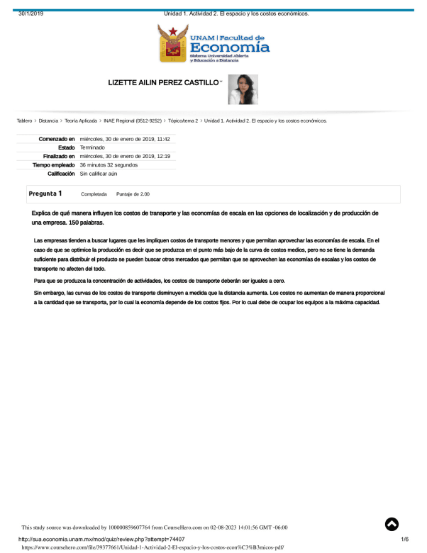 Unidad 1. Actividad 2. El espacio y los costos económicos_ Universidad Nacional Autónoma de ...