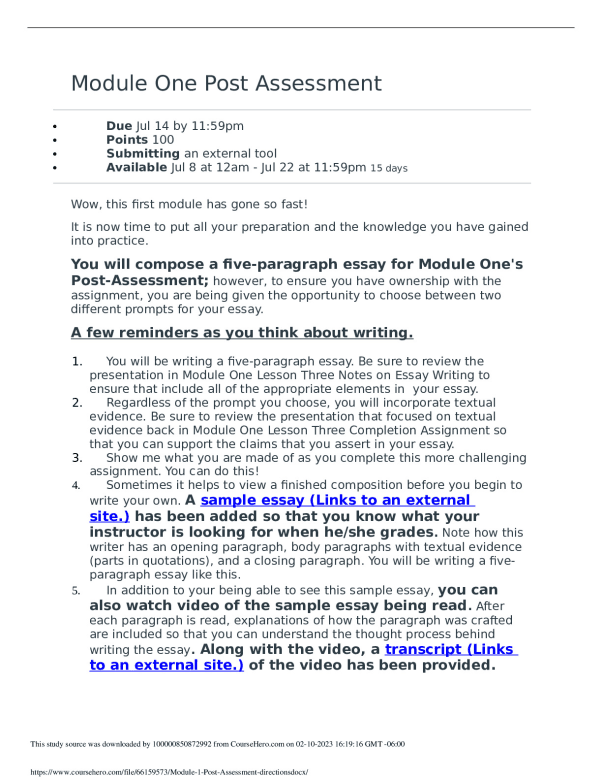 Module 1 Post Assessment directions Jack Britt High School ENGLISH 4