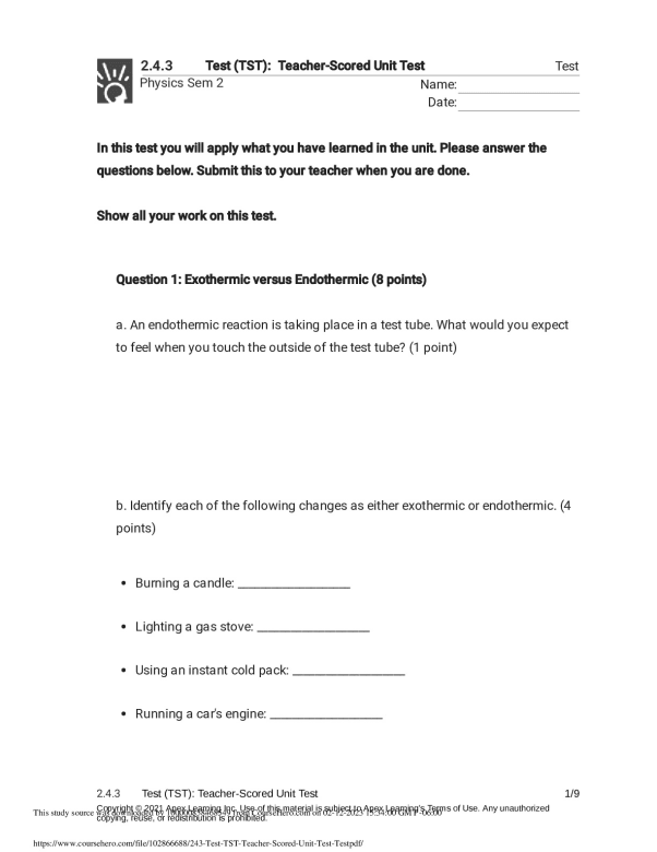 2.4.3 Test (TST) - Teacher-Scored Unit Test (Test). Herbert Hoover High ...
