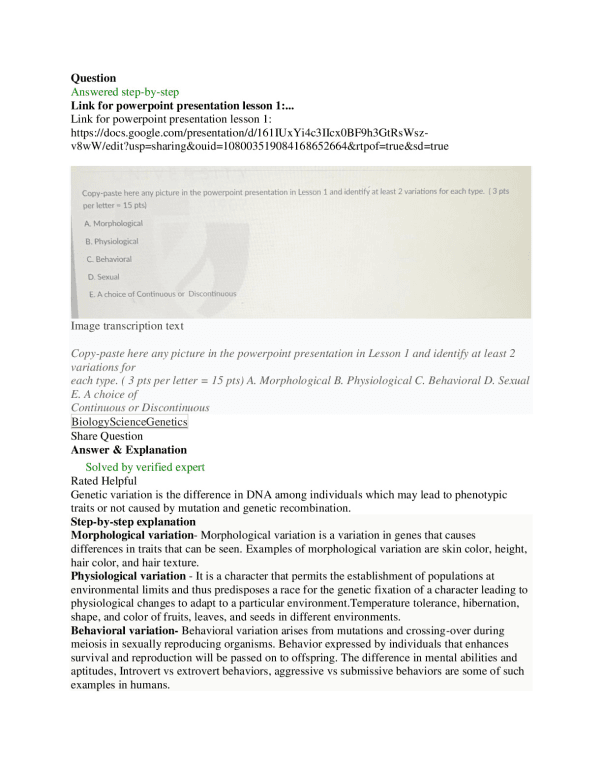 Biology Science Genetics Link for powerpoint presentation lesson 1:...