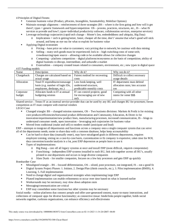 TO 300 Cheat Sheet University of Michigan TO 300