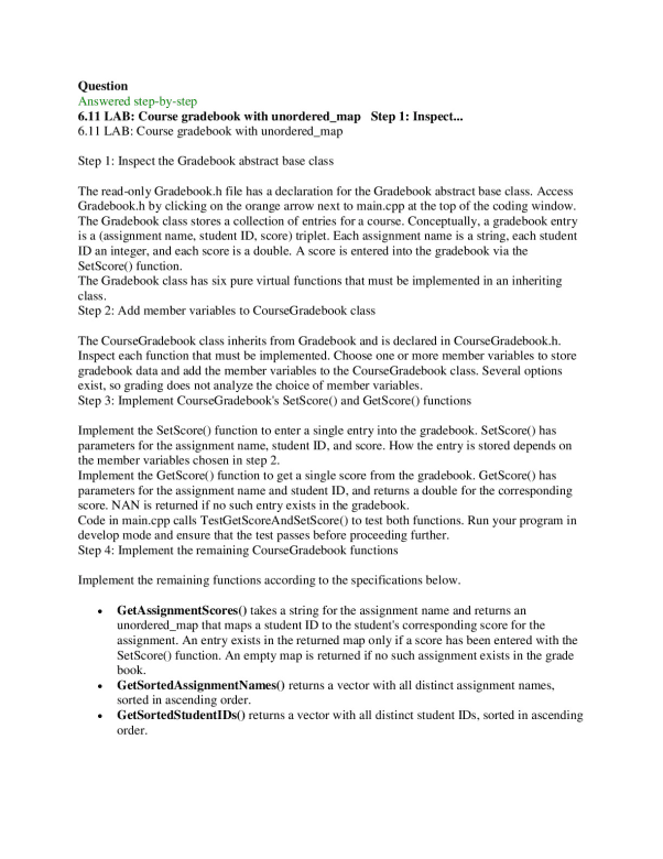 Golden West College CS CS G189 6.11 LAB: Course gradebook with ...