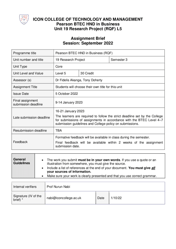 Unit 19 Research Project Assignment Brief- Sep 2022 PNN (Business recovery) (1) Jaipur National ...