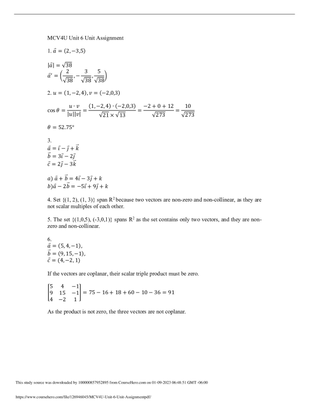 MCV4U Unit 6 Unit Assignment Brentwood High School AFJROTC 101