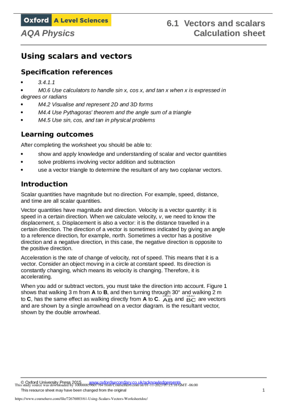 6.1 Using Scalars & Vectors_Worksheet St. Francis Xavier College ...