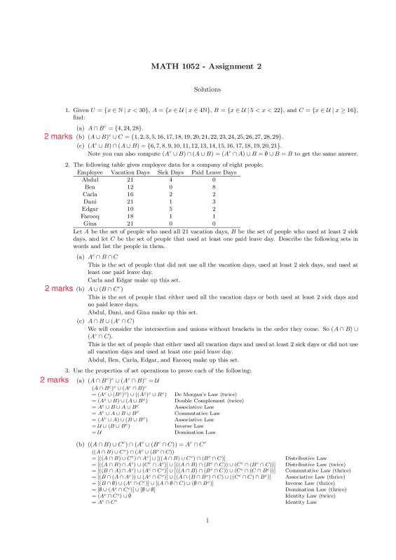 Assignment 2 Solutions Memorial University of Newfoundland MATH 1052