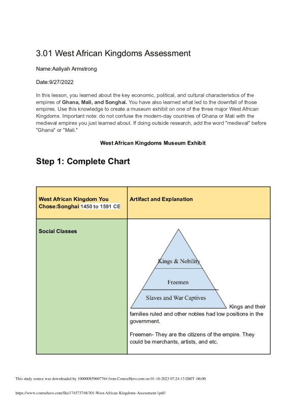 3.01 West African Kingdoms Assessment (1) Florida Virtual School WORLD ...