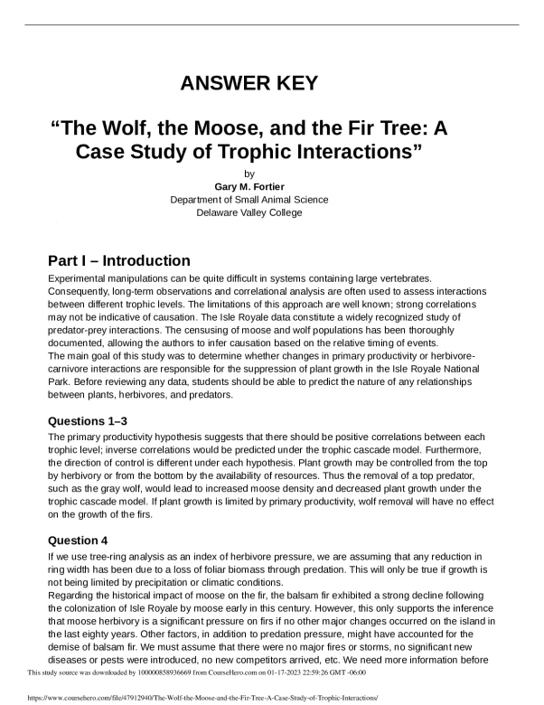 The Wolf, the Moose, and the Fir Tree: A Case Study of Trophic ...