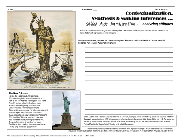 HISTORICAL ANALYSIS unit 5 Making inferences immigration Austin High ...