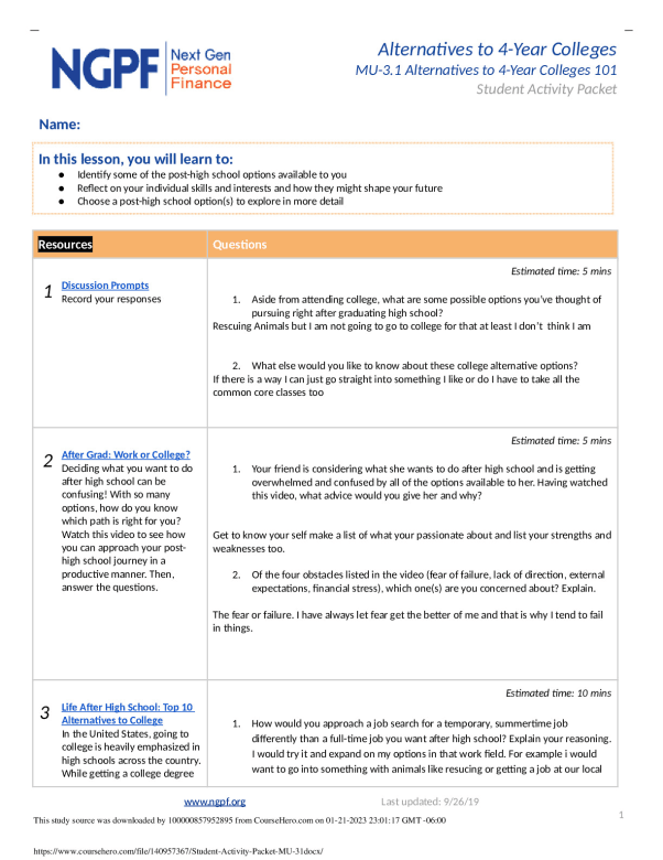 Student Activity Packet MU-3.1 Idaho Virtual Academy ENGLISH 101