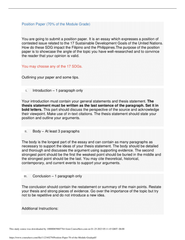 Position Paper (70% of the Module Grade). Mapúa Institute of Technology ...