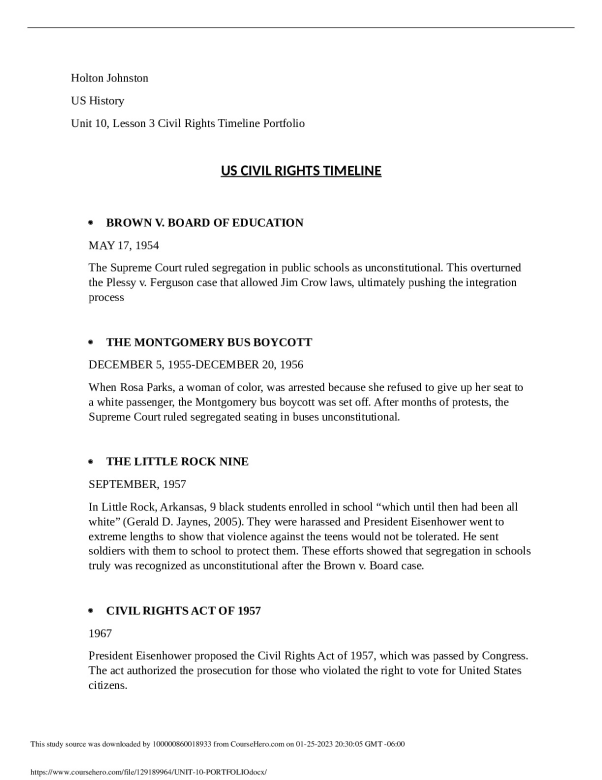 US CIVIL RIGHTS TIMELINE