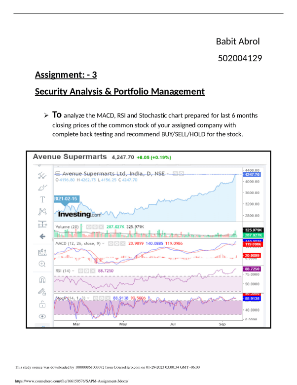 Assignment: - 3 Security Analysis & Portfolio Management
