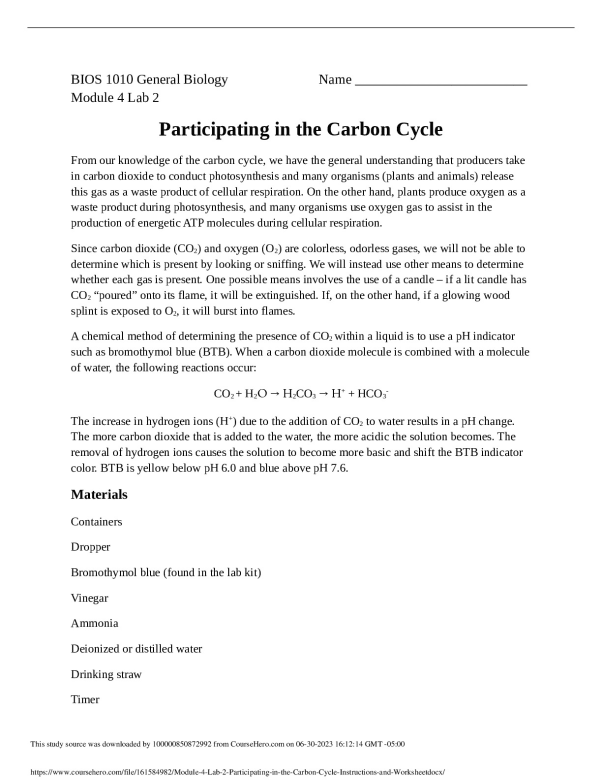 Module 4 Lab 2 Participating in the Carbon Cycle Instructions and ...