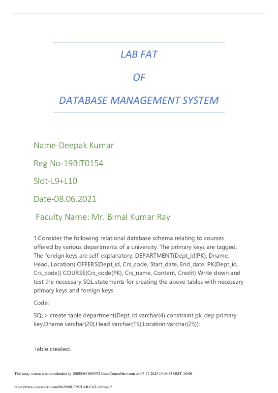 LAB FAT OF DATABASE MANAGEMENT SYSTEM