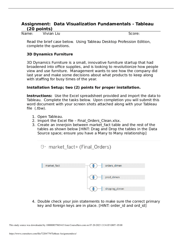 Assignment:Data Visualization Fundamentals - Tableau(20 points)