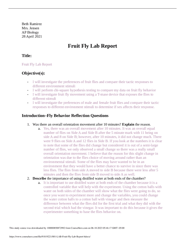 8.01 - [LAB] Fruit Fly Lab Report (b) Sunrise Mountain High School PRE ...