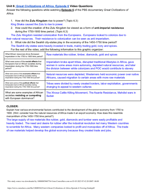 Unit 6_ Great Civilizations of Africa Epsiode 6 Viewing Guide ...