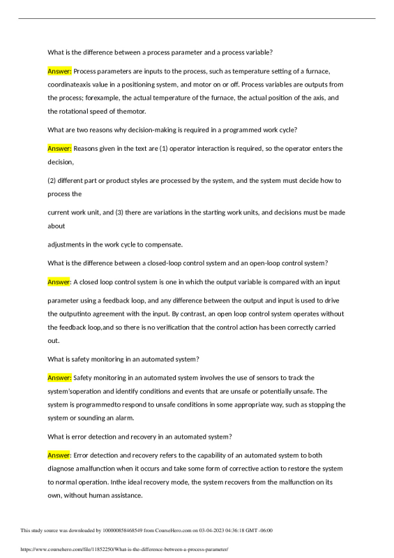 What is the difference between a process parameter University of ...