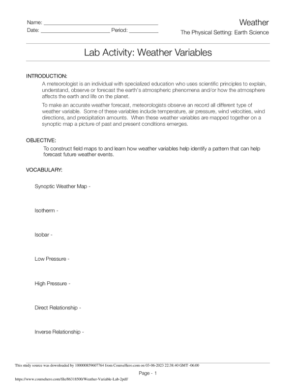 Lab Activity: Weather Variables