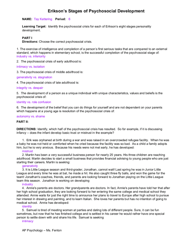 Erikson’s Stages of Psychosocial Development. Fall Creek High SOC 100