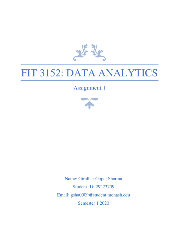 FIT 3152: DATA ANALYTICS Assignment 1