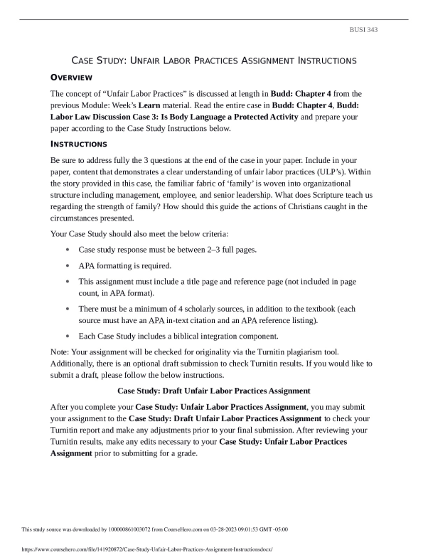 Case Study Unfair Labor Practices Assignment Instructions. Liberty ... Case Study Unfair Labor Practices Assignment Instructions. Liberty ...